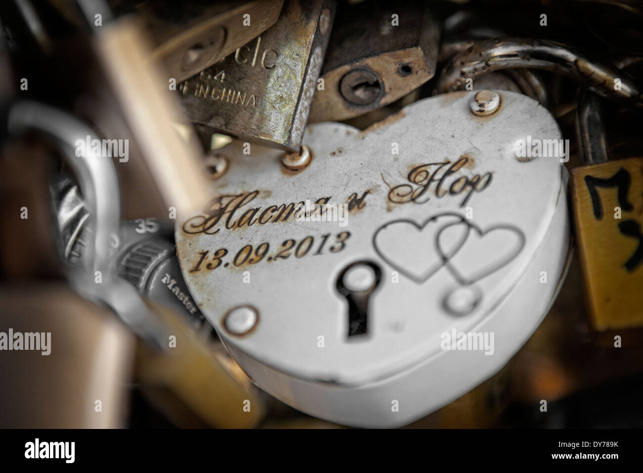love lock with couples names declaring their love Stock Photo - Alamy