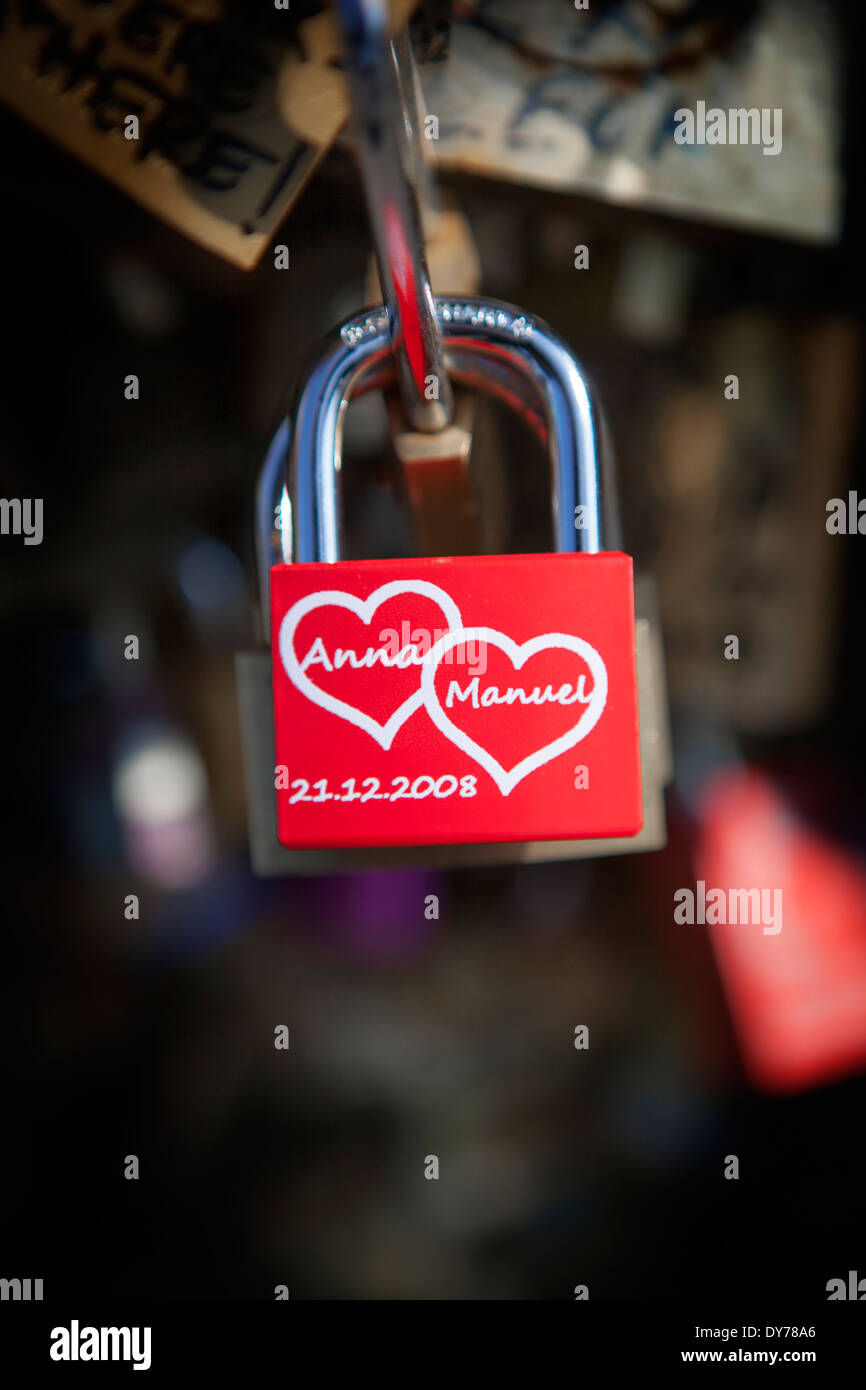 love lock with couples names declaring their love Stock Photo - Alamy