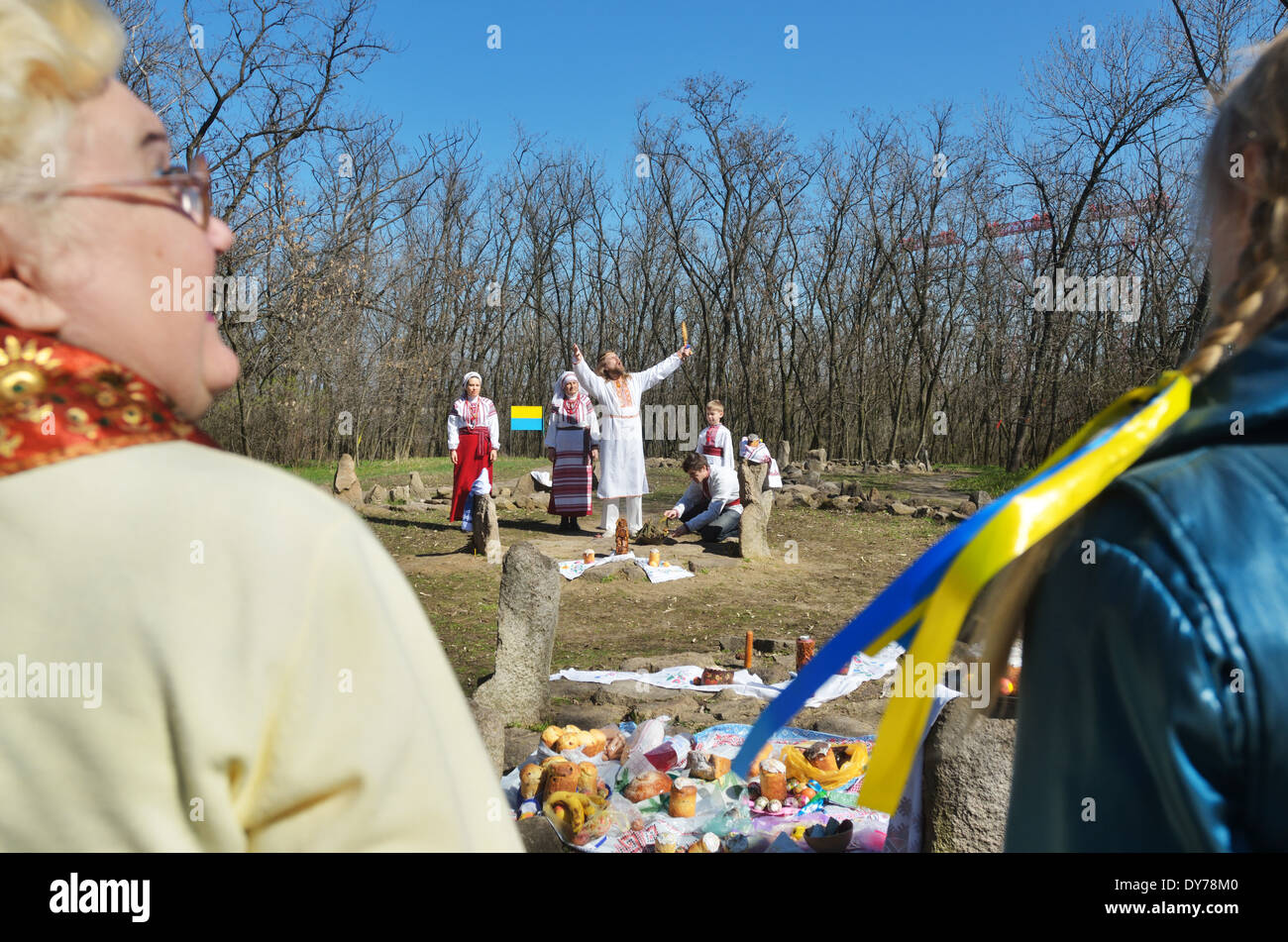 Pagan "Easter" in Ukraine. People, taking part in celebration ...