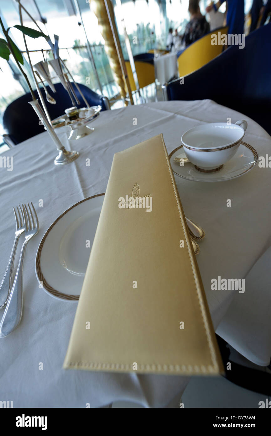 Menu card on the table in the restaurant at the iconic first seven ...