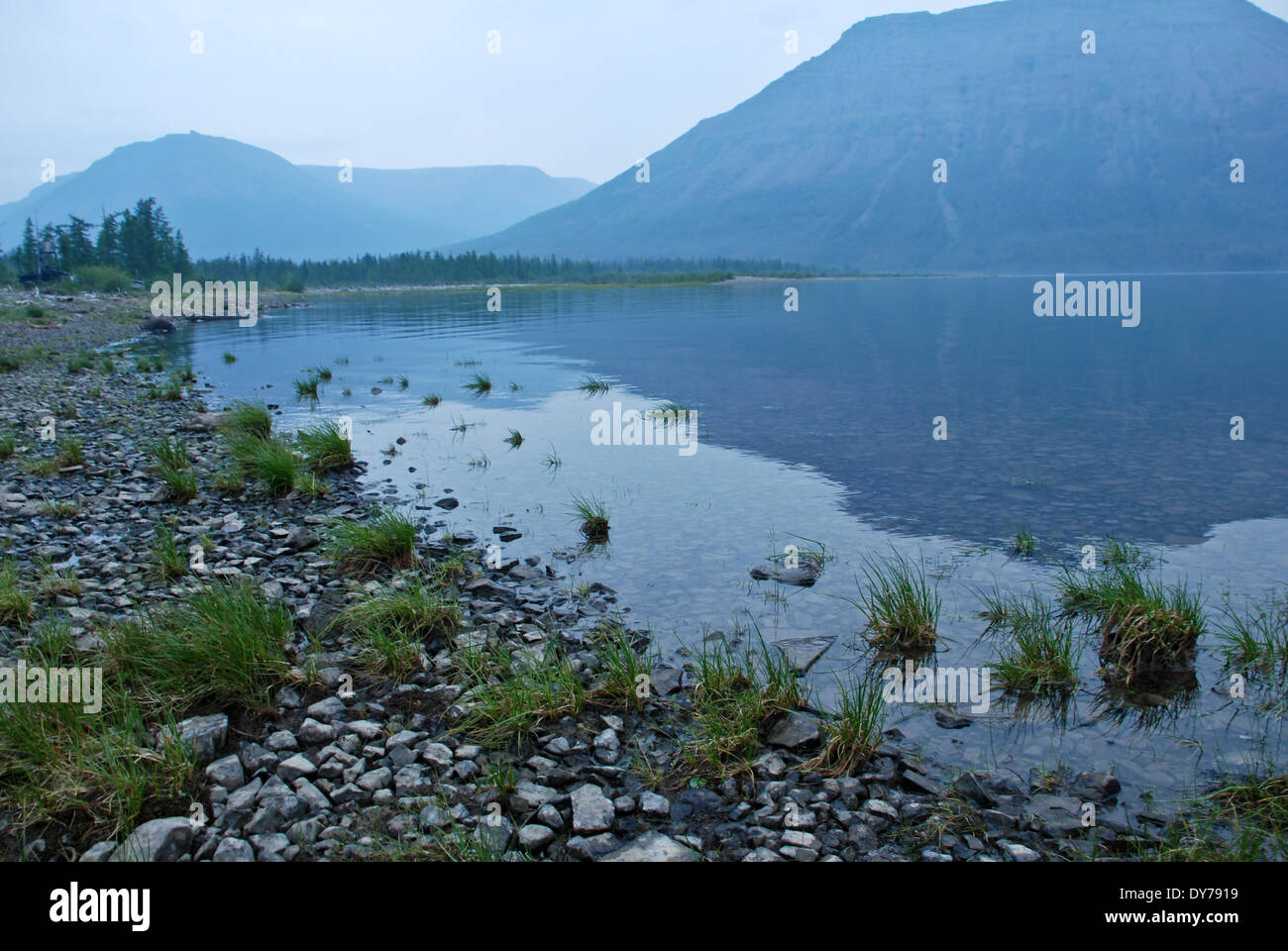 Lake Lama looks like that night. The Putorana plateau, Taimyr Peninsula ...