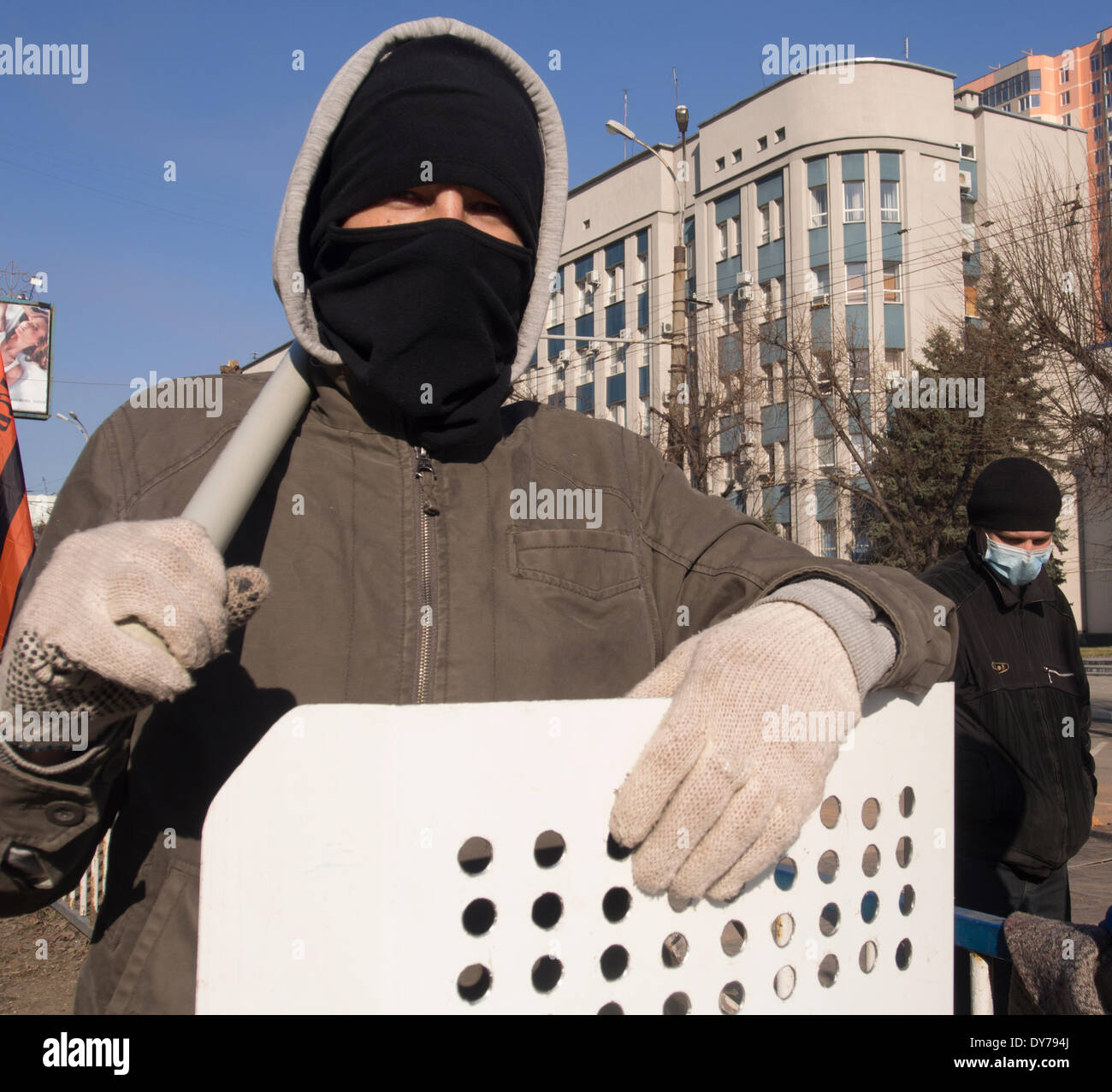 Lugansk, Ukraine. 08th Apr, 2014. pro-Russian activists in the street ...