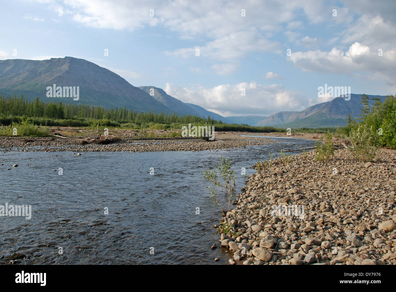 River Bucharama into lake Lama. The Putorana plateau, Taimyr Peninsula ...