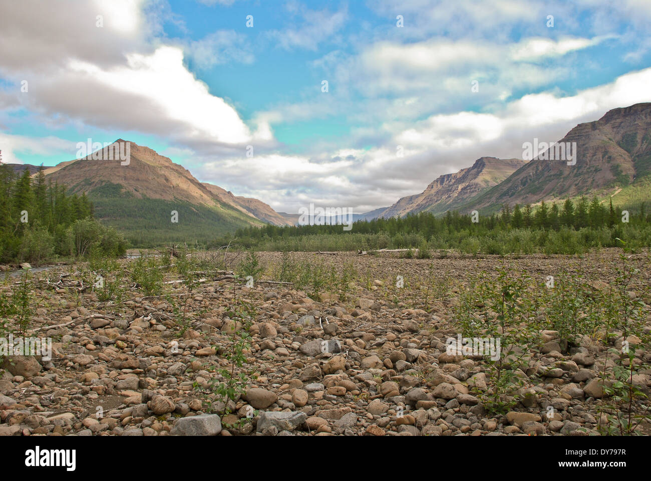 River Bucharama into lake Lama. The Putorana plateau, Taimyr Peninsula ...