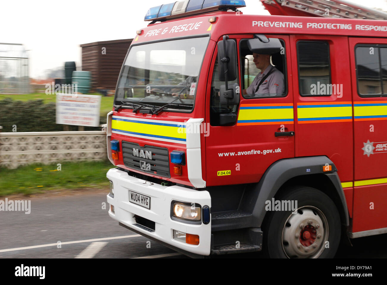 Front of a fire engine on an emergency run in South Gloucestershire ...