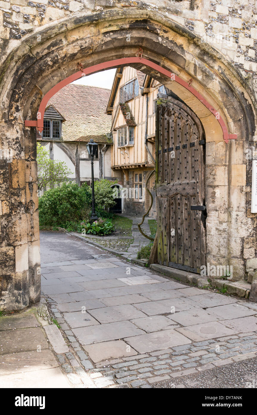 Priory Gate entrance to Winchester Cathedral Stock Photo - Alamy