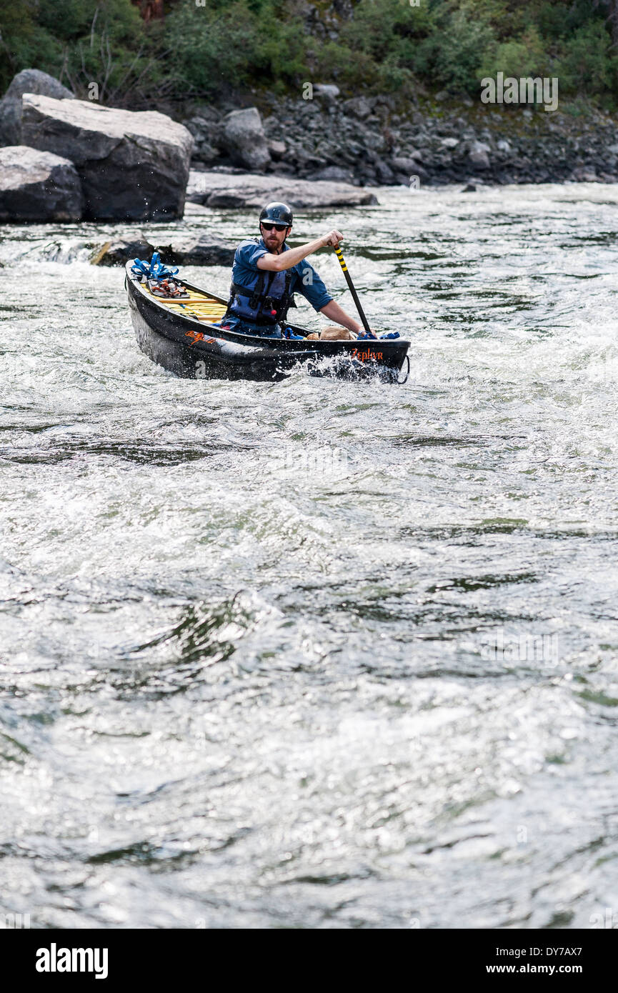 Canoe paddler, Bear Trap Canyon, Madison River, Ennis, Montana Stock ...