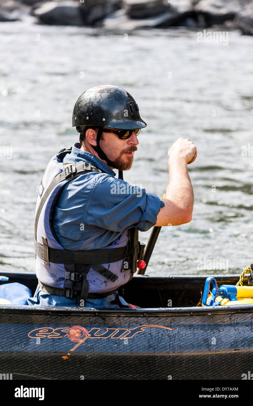 Canoe paddler, Bear Trap Canyon, Madison River, Ennis, Montana Stock ...