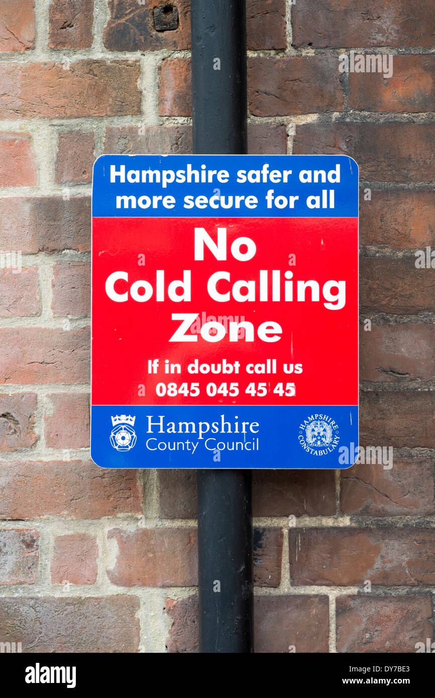 No cold calling zone sign in Winchester Hampshire UK Stock Photo - Alamy