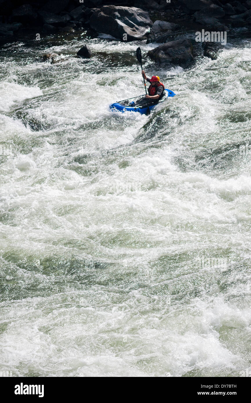 Pack raft paddler, Bear Trap Canyon, Madison River, Ennis, Montana ...