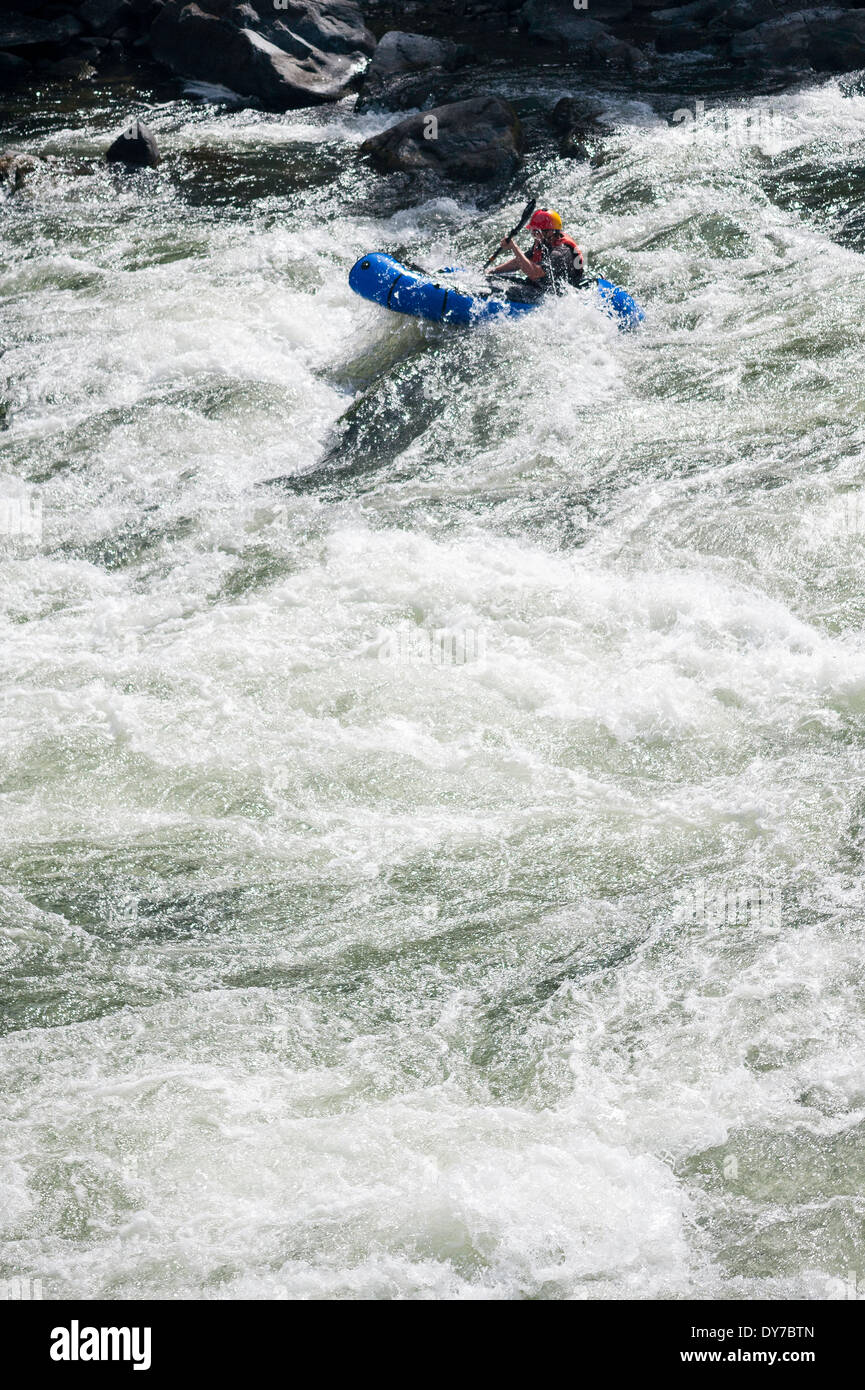 Pack raft paddler, Bear Trap Canyon, Madison River, Ennis, Montana ...