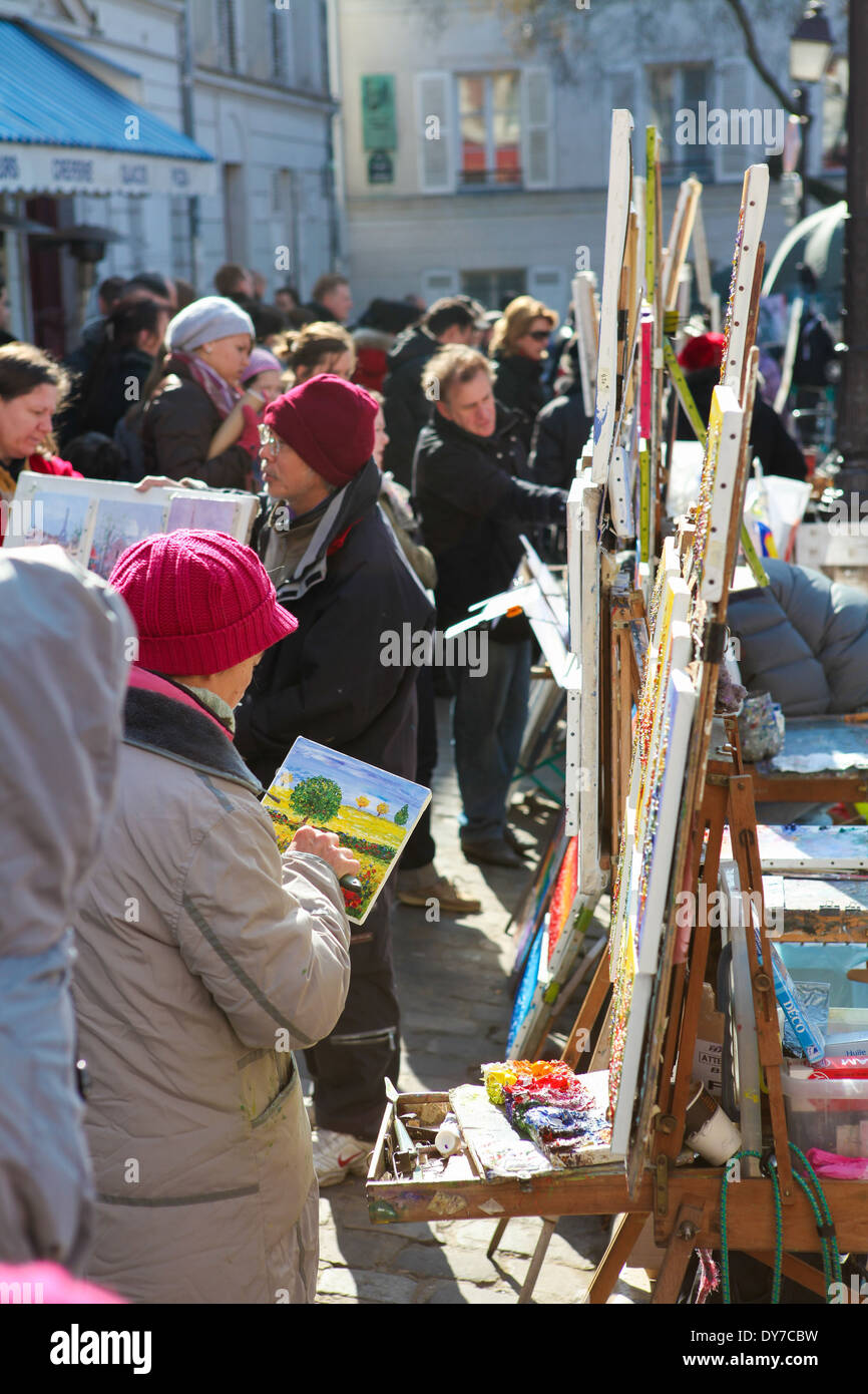 PARIS, FRANCE - March 6, 2011: Painters selling their work on the ...