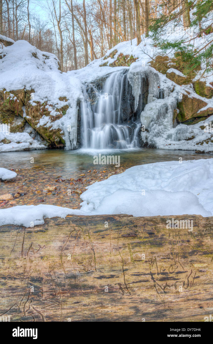 Cascade Falls in Patapsco State Park covered in snow and ice in winter ...