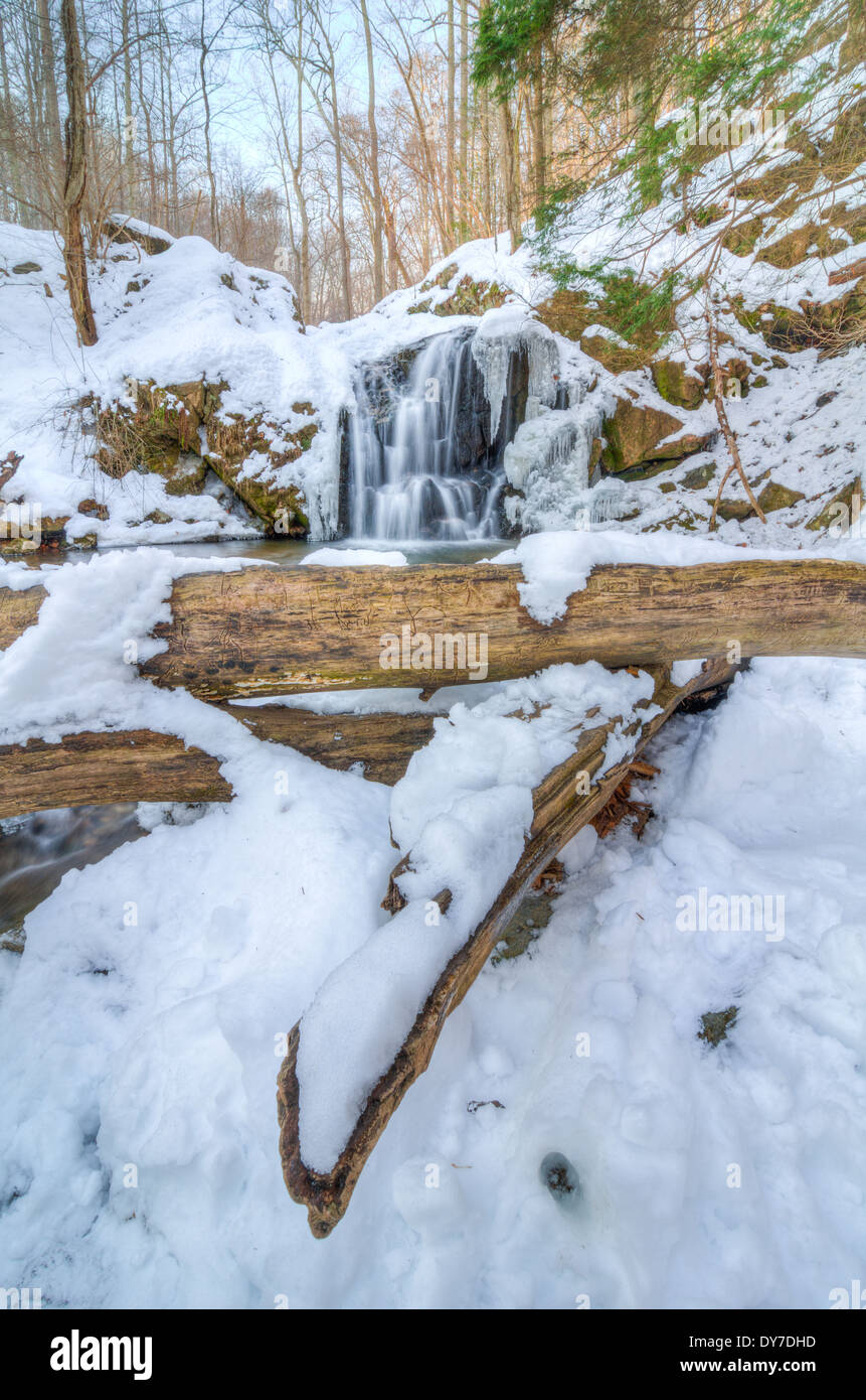 Cascade Falls in Patapsco State Park covered in snow and ice in winter ...