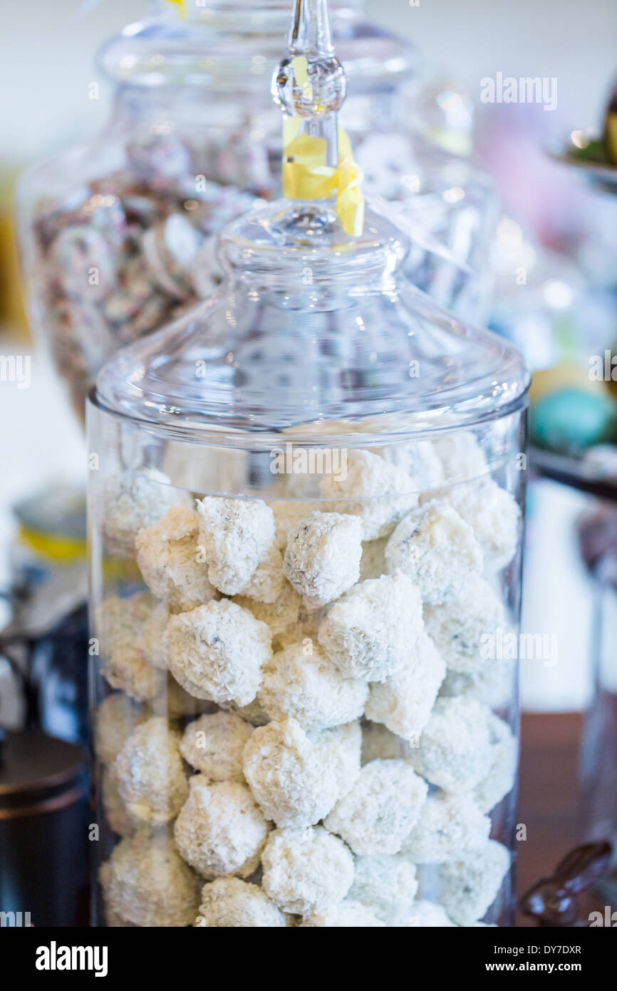 Jars filled with different candies at the boutique candy store Stock ...