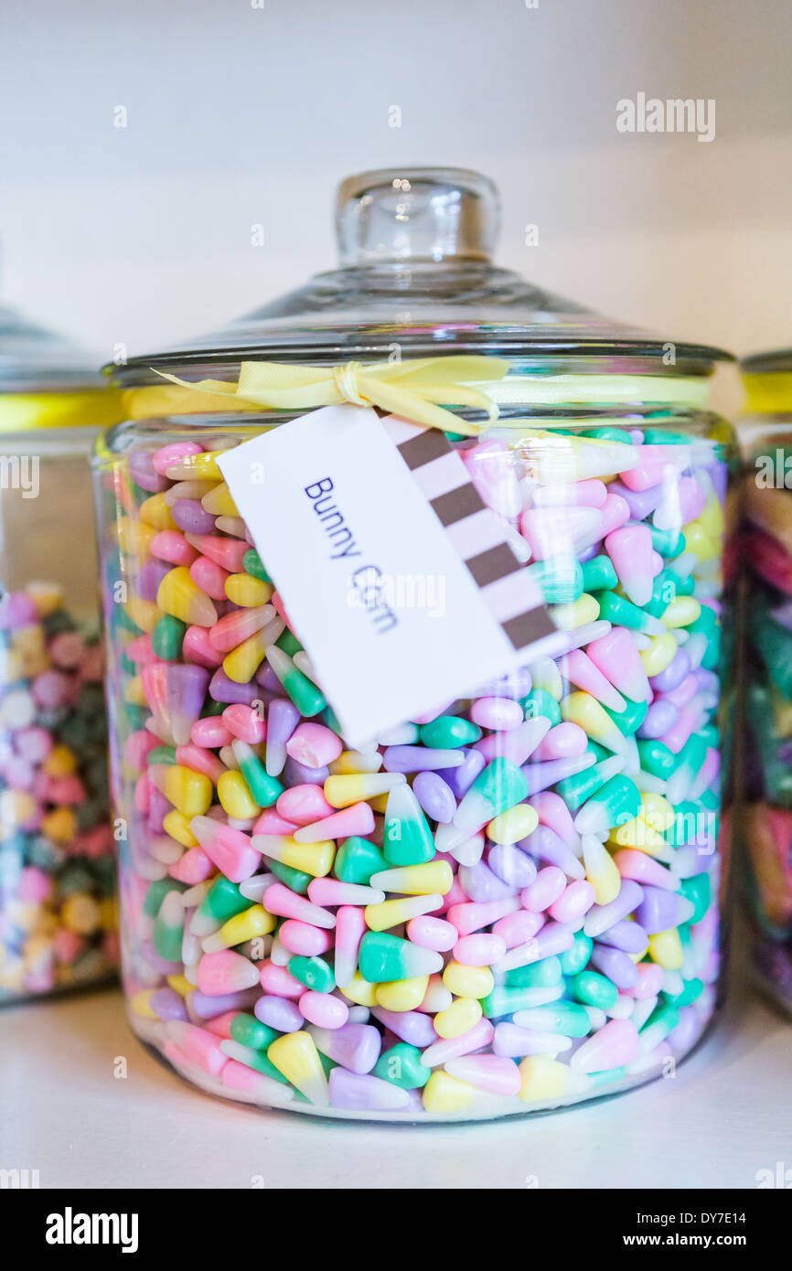 Jars filled with different candies at the boutique candy store Stock ...
