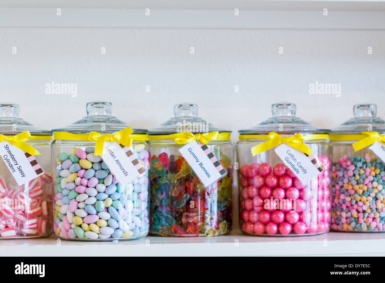 Jars filled with different candies at the boutique candy store Stock ...