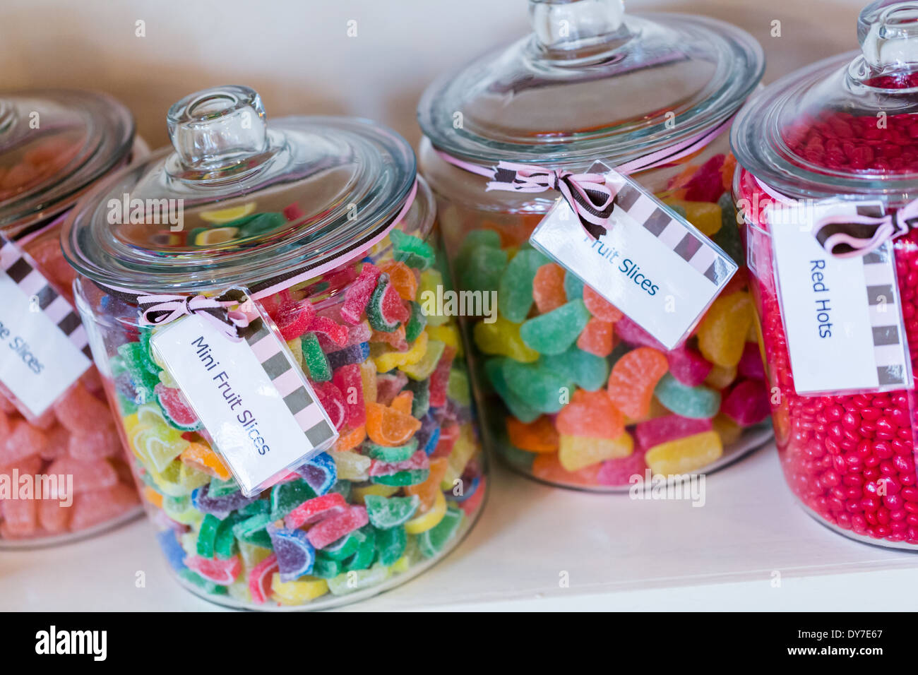 Jars filled with different candies at the boutique candy store Stock ...