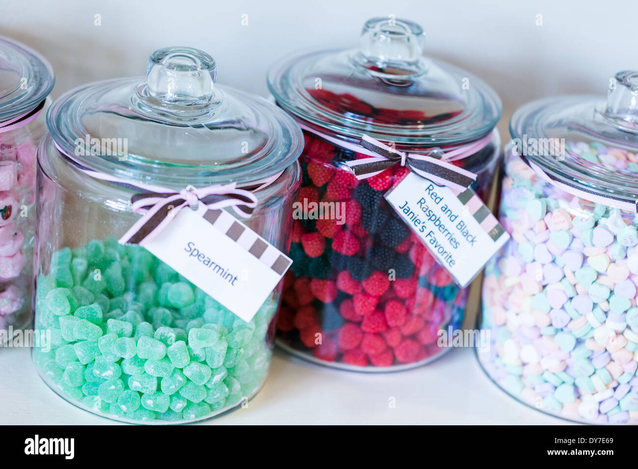 Jars filled with different candies at the boutique candy store Stock ...