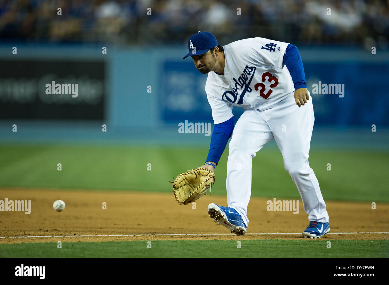 Los Angeles, CA, USA. 8th Apr, 2014. Los Angeles Dodgers first baseman ...