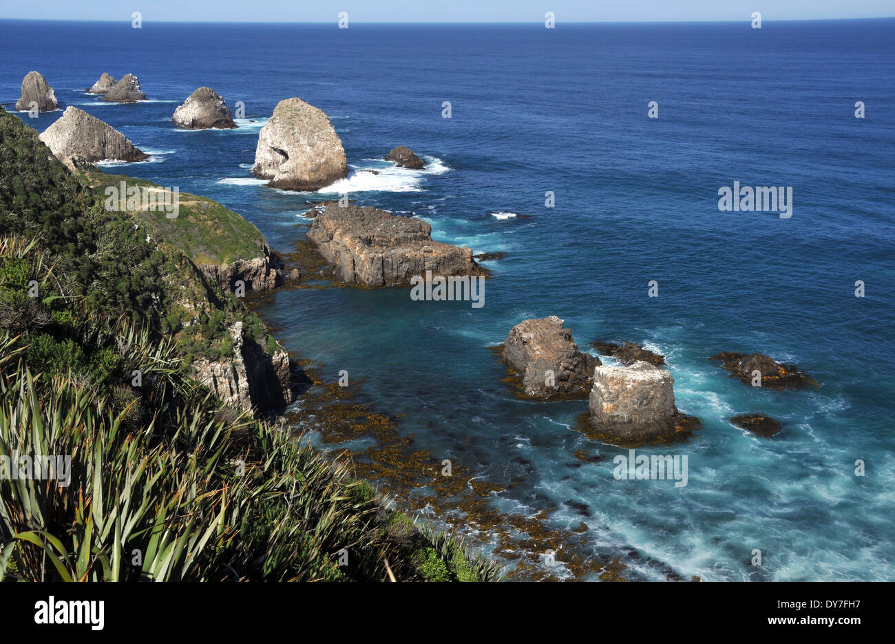 Coast at Nugget Point Lighthouse trail, Catlins Coast, South island ...