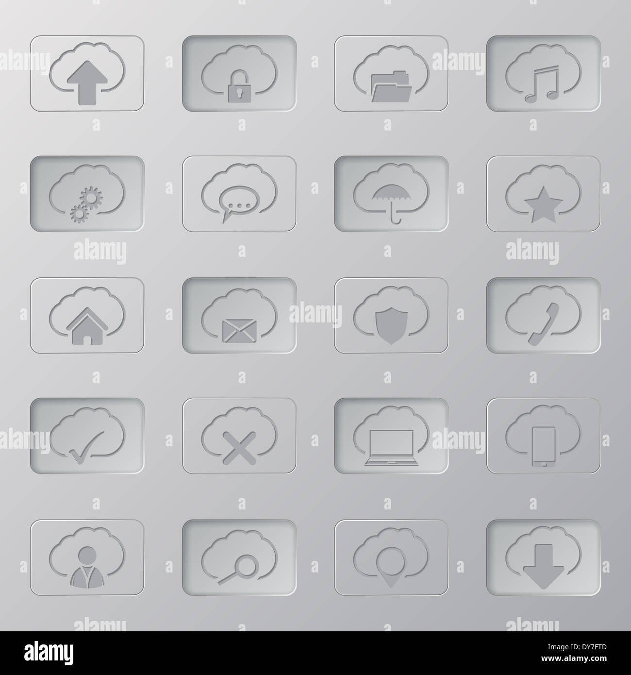 Active/inactive cloud button set with symbols Stock Photo - Alamy