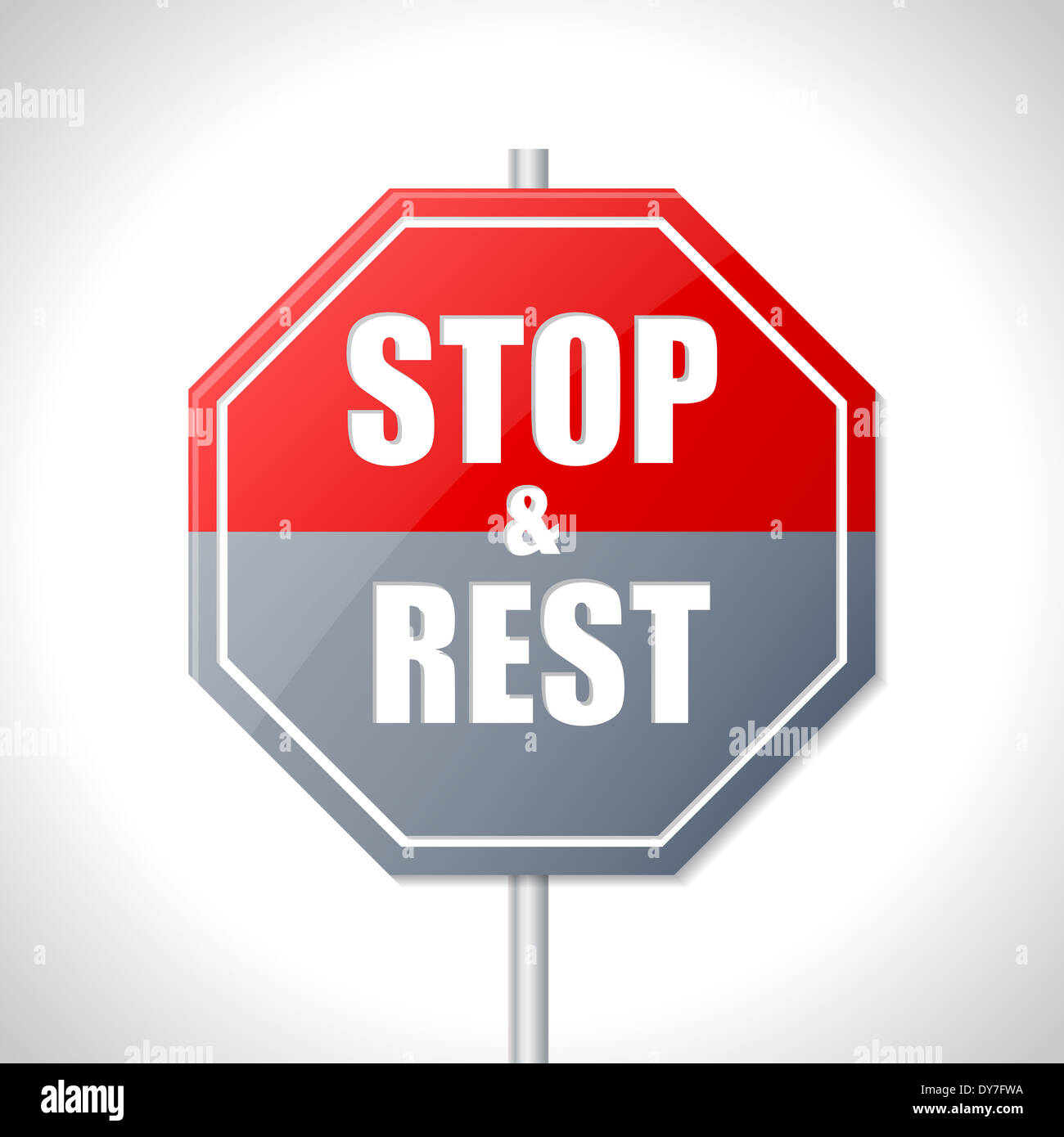 Stop and rest bicolor traffic sign on white Stock Photo - Alamy