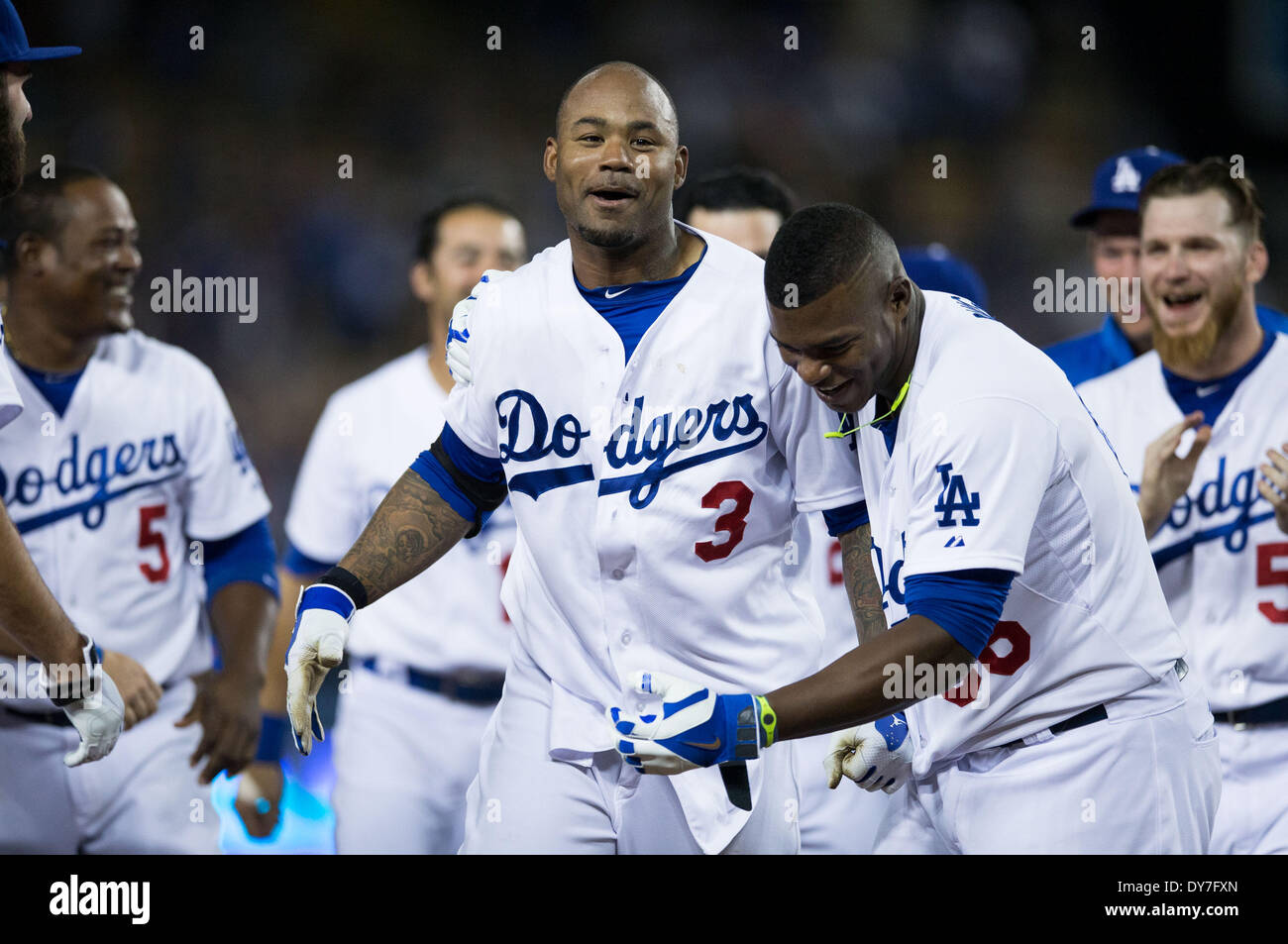 Los Angeles, CA, USA. 8th Apr, 2014. Los Angeles Dodgers celebrate with ...