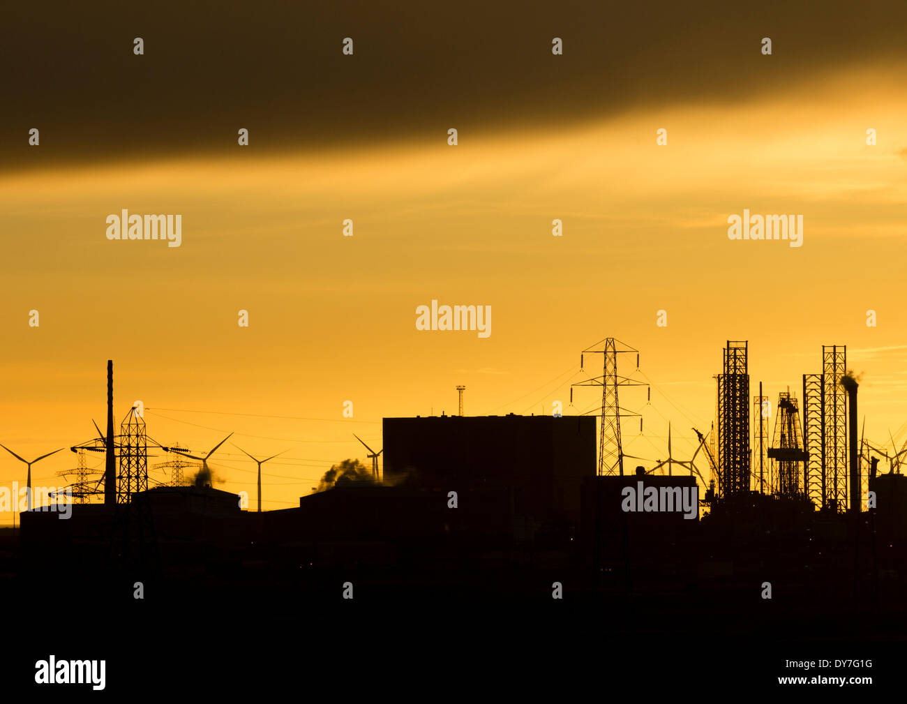 Hartlepool nuclear power station (centre) at sunrise. UK. Teesside ...