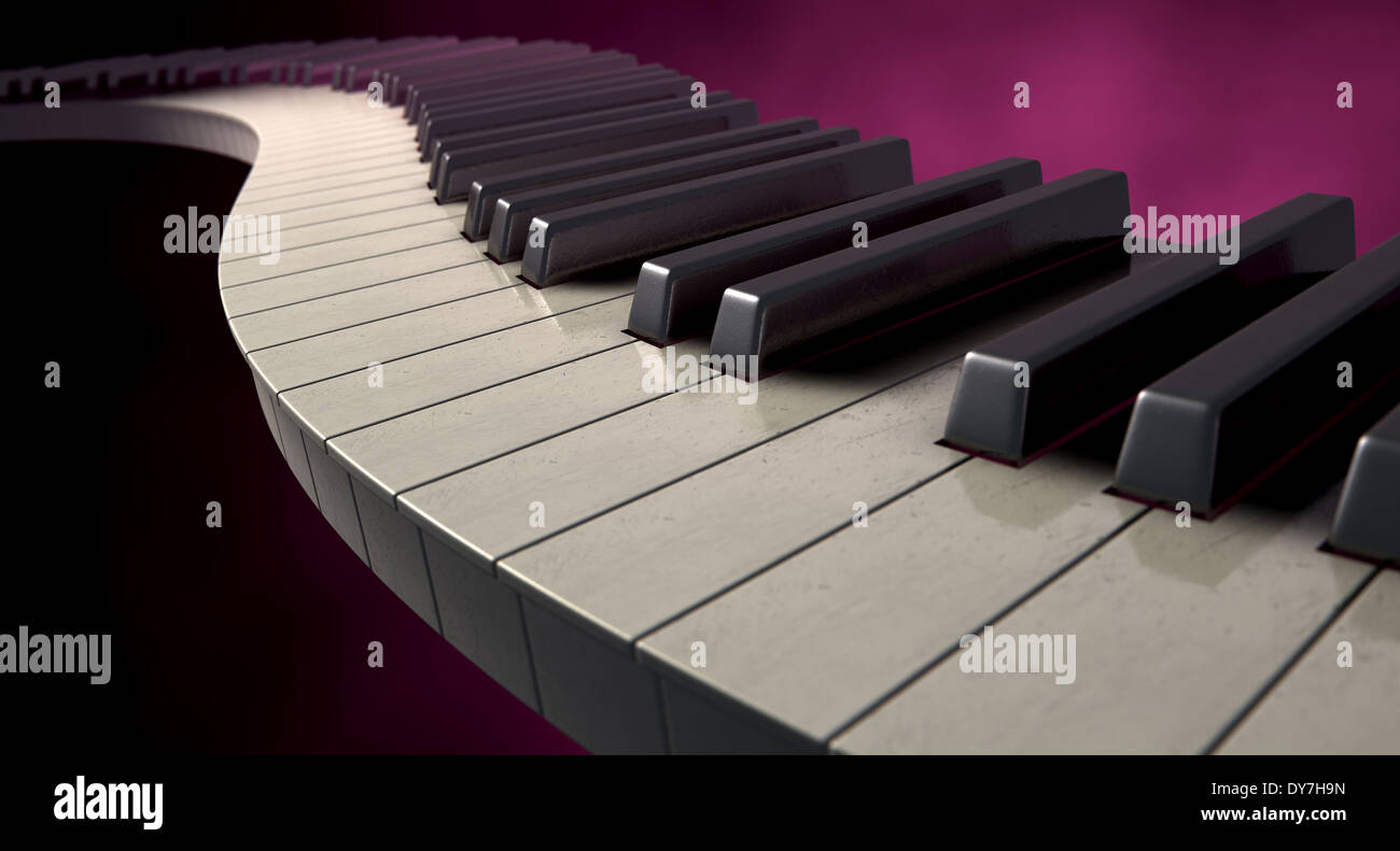A full set of regular piano keys laid out creating a wave on a moody ...