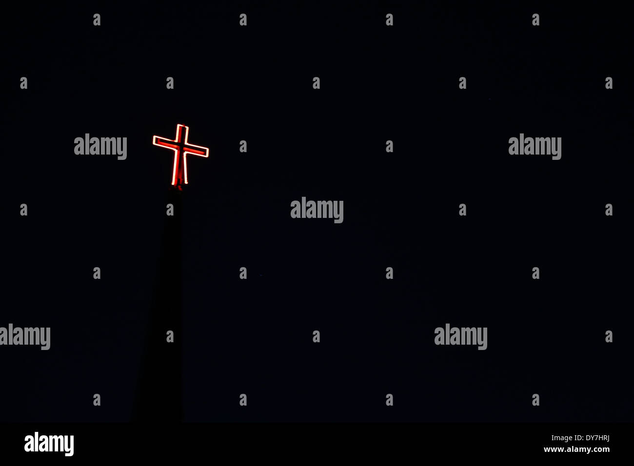 A cross of a church on a mountain at night, Seoul, South Korea Stock ...