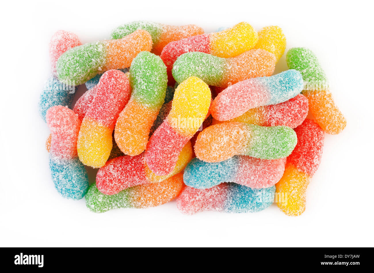 gummy worm candies on white background Stock Photo - Alamy