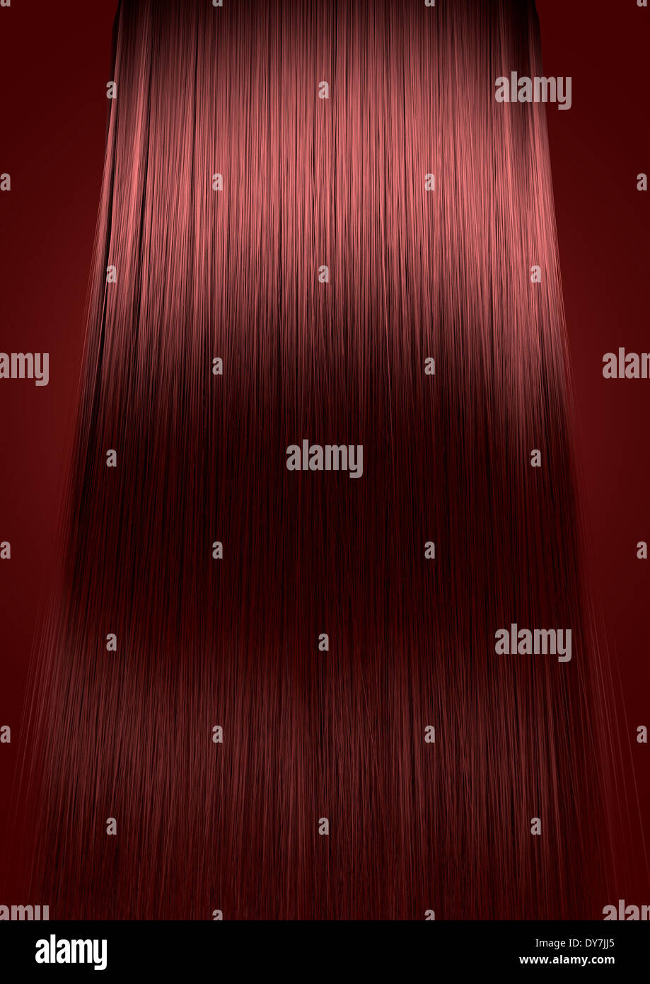 A perfect symmetrical view of a bunch of shiny straight red hair on an ...