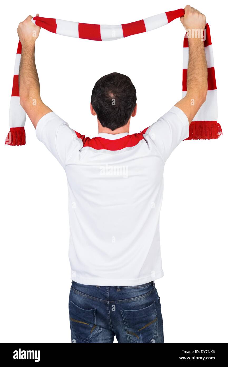 Cheering football fan in white Stock Photo - Alamy