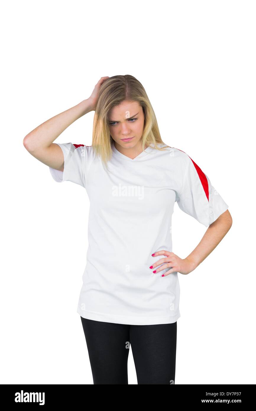 Disappointed football fan in white on white background Stock Photo - Alamy