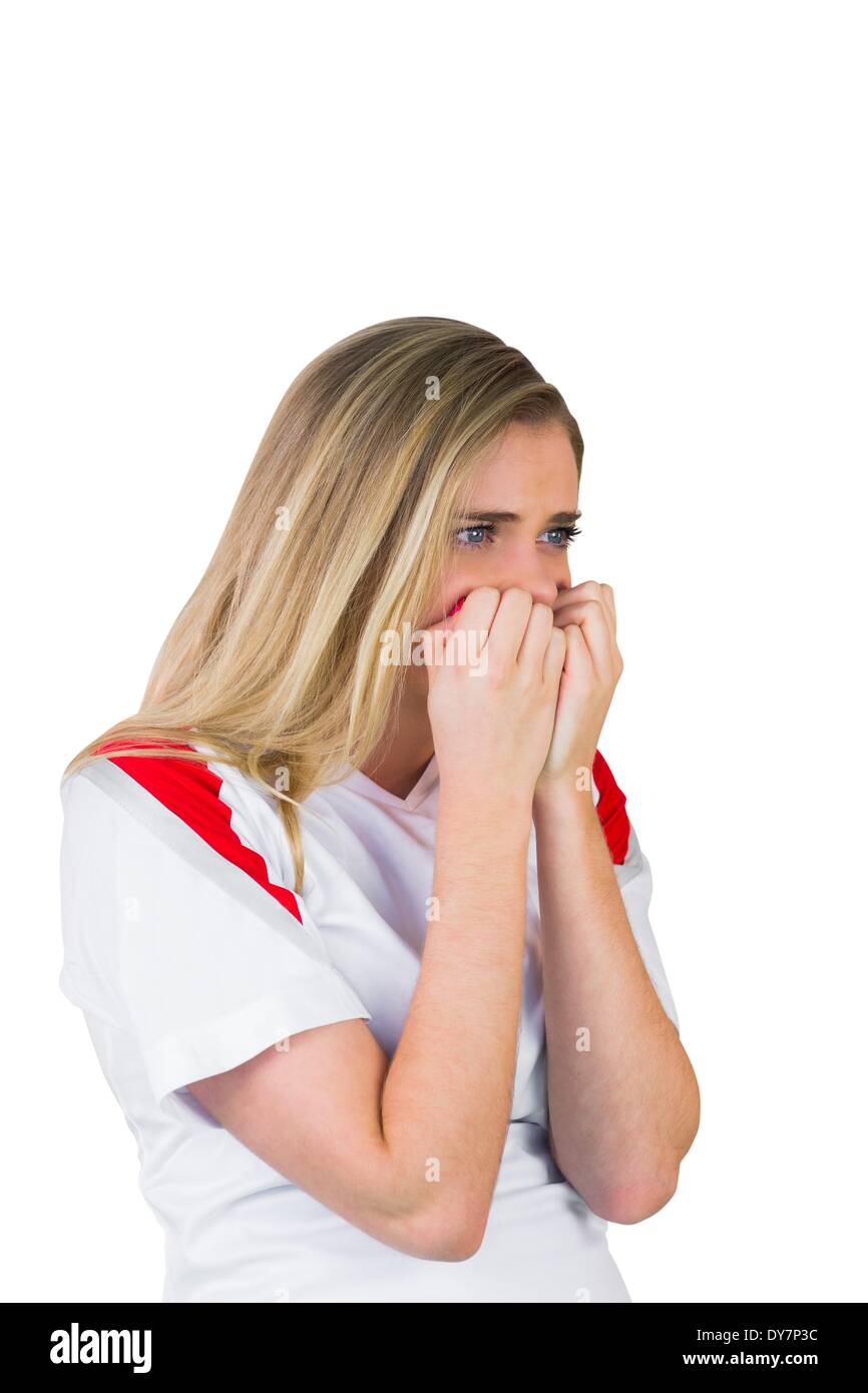 Nervous football fan in white on white background Stock Photo - Alamy