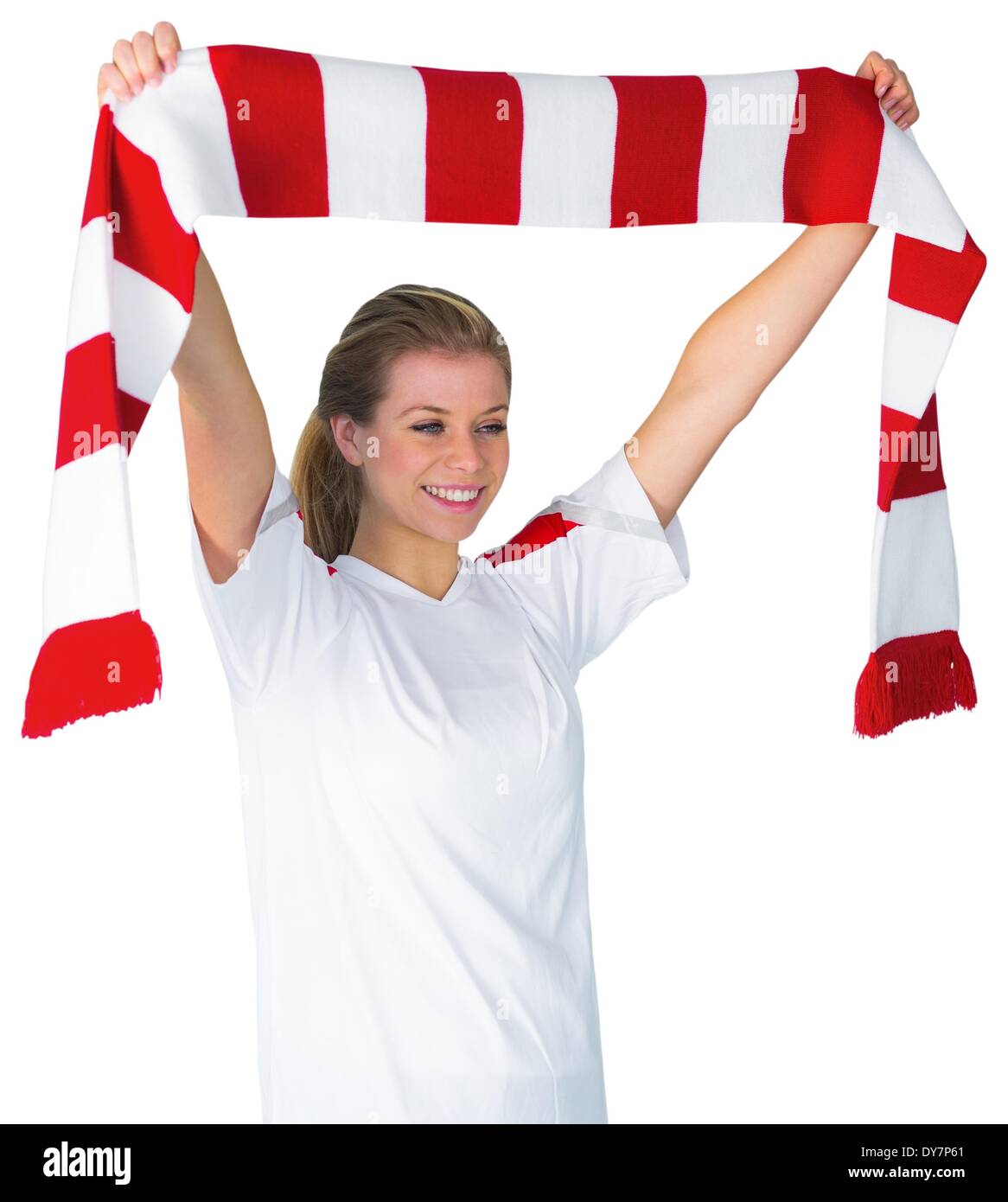 Pretty football fan in white cheering Stock Photo - Alamy