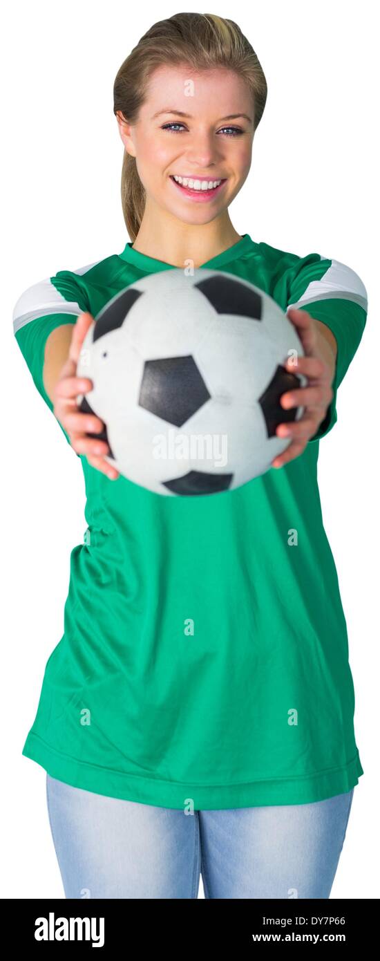 Happy football fan in green Stock Photo - Alamy