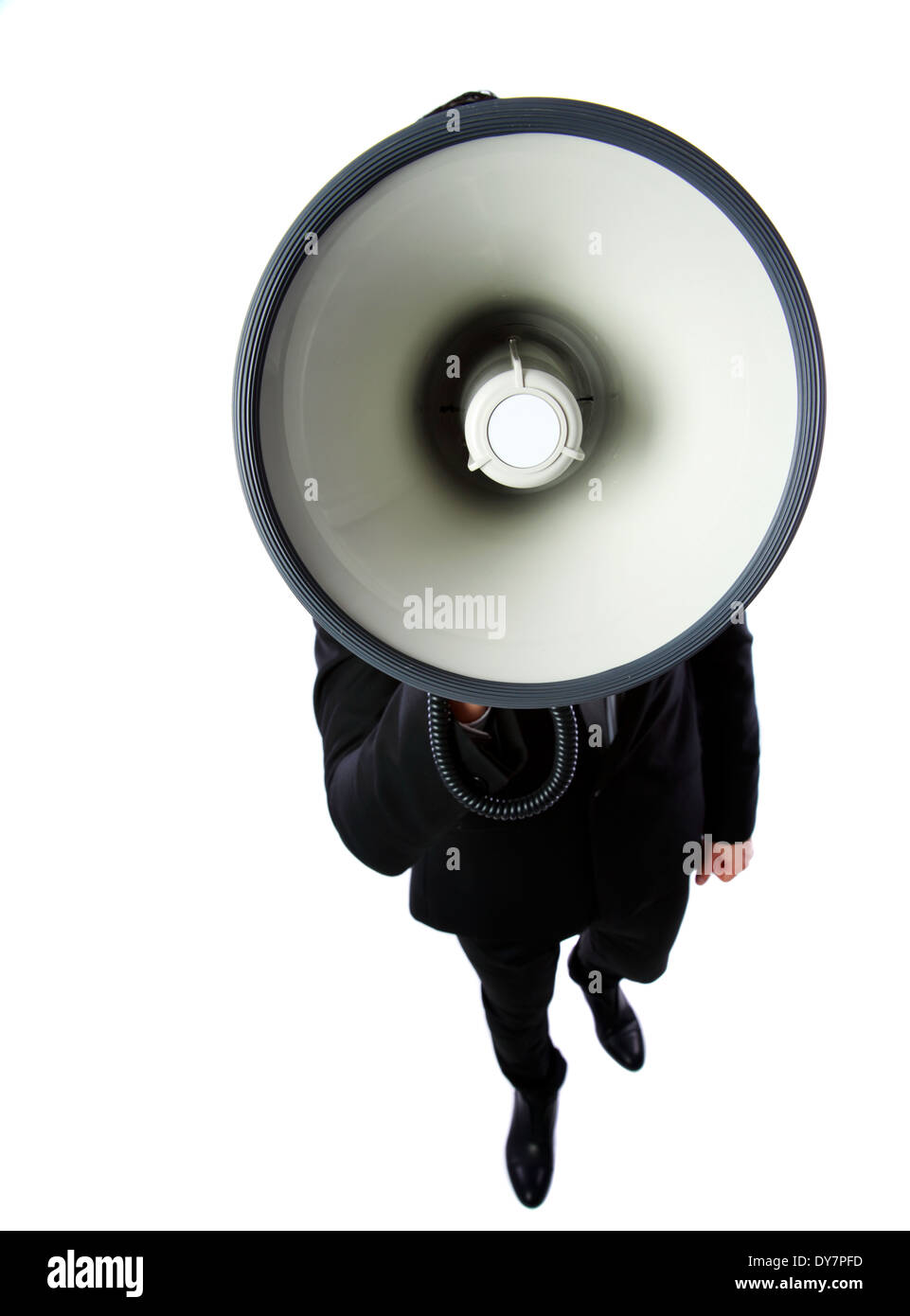 Businessman with megaphone isolated on a white background Stock Photo ...