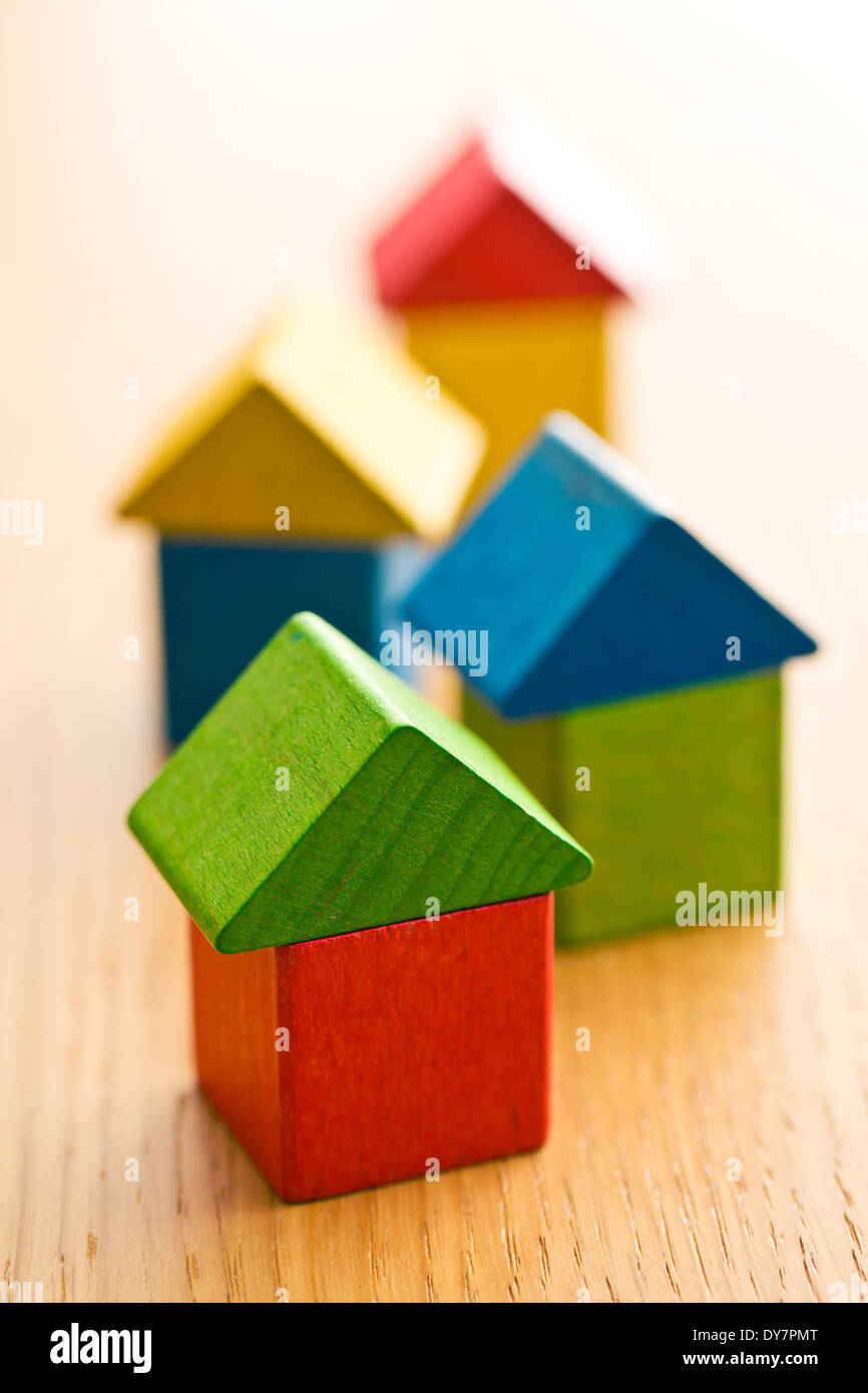 the houses made from wooden toy blocks Stock Photo - Alamy
