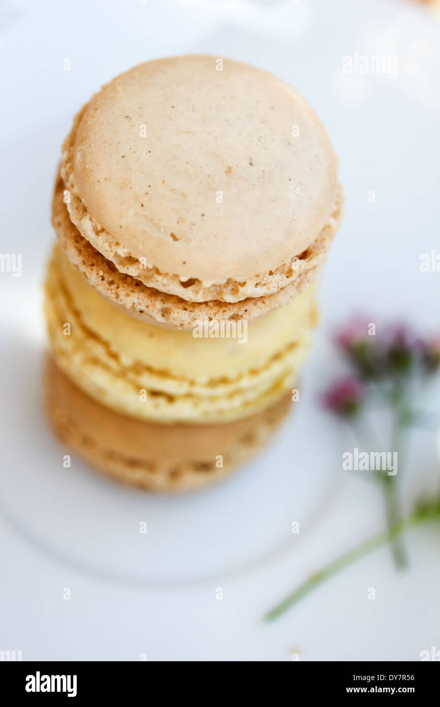 Stack of three macarons, elevated view Stock Photo - Alamy