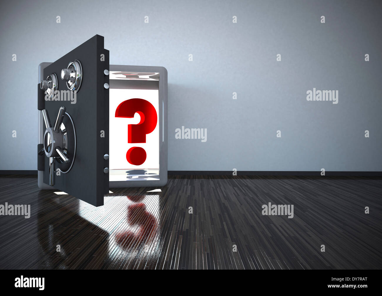 Illustration of vault with question mark in a room Stock Photo - Alamy