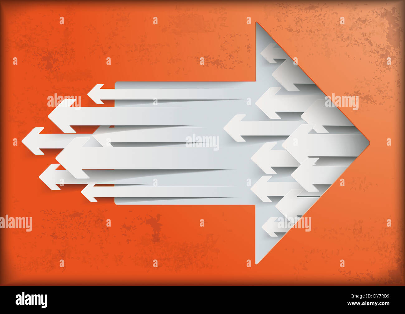 Many little white arrow against one big on orange background, 3D ...
