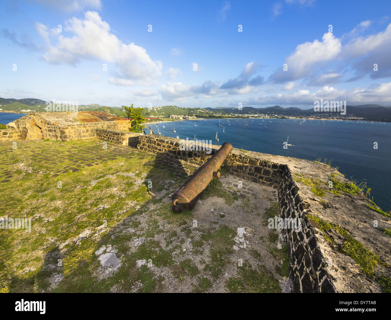Caribbean, St. Lucia, Cannon at Fort Rodney, Pigeon Island Stock Photo ...