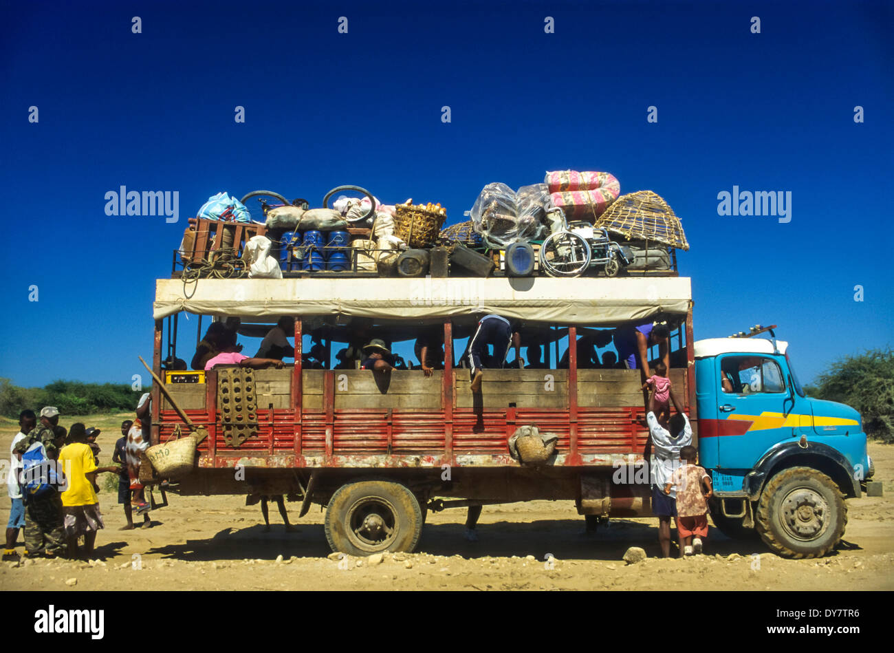 Truck used as an overland bus, Morombe, Atsimo-Andrefana, Madagascar ...