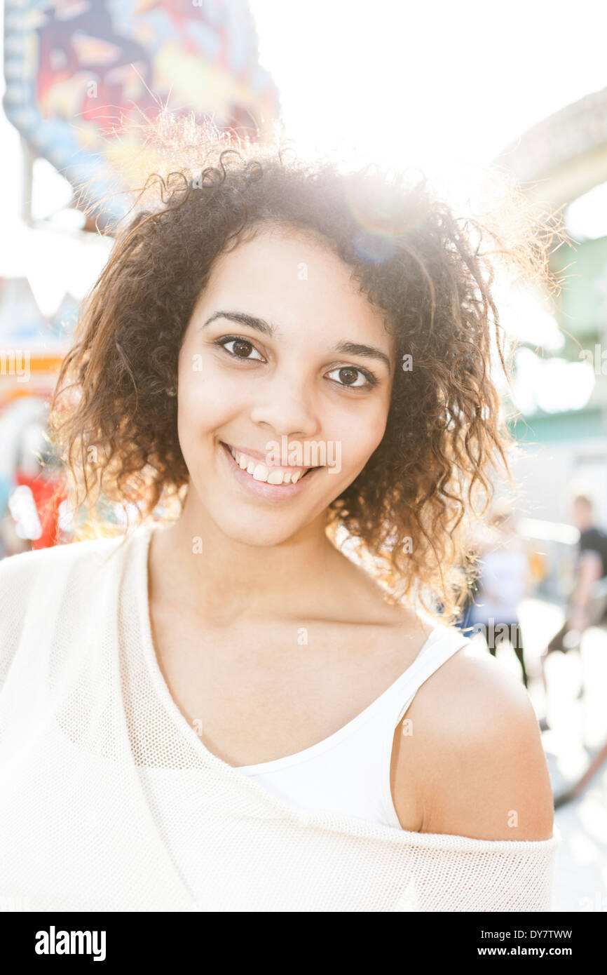Germany, Herne, Young woman at fairground, portrait Stock Photo - Alamy
