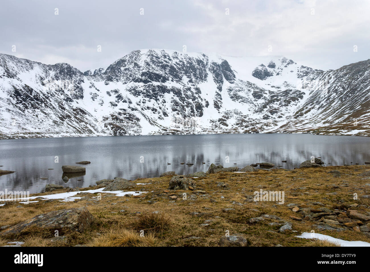 Helvellyn from Red Tarn in Winter Lake District Cumbria UK Stock Photo ...