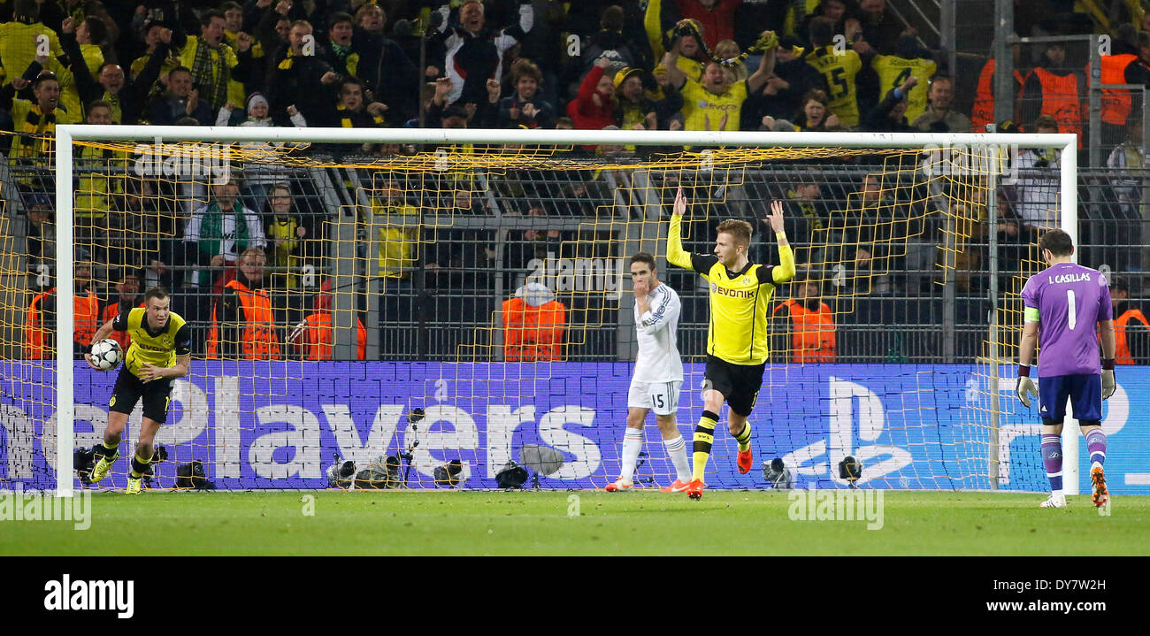 Dortmunds Marco Reus celebrates scoring a goal during quarterfinals of ...