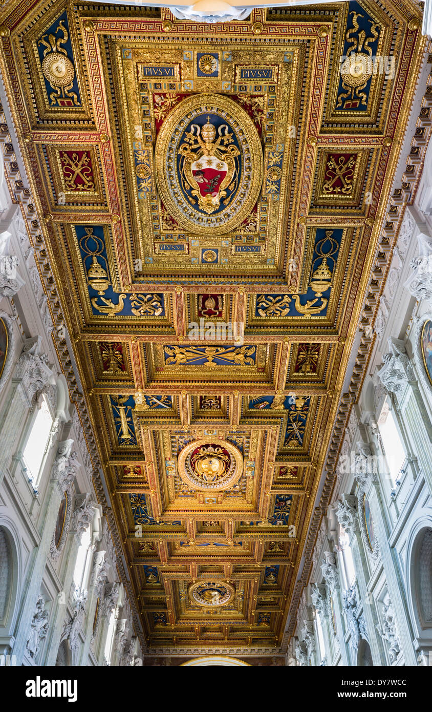 Baroque wooden ceiling, 16th century, nave of the basilica of San ...