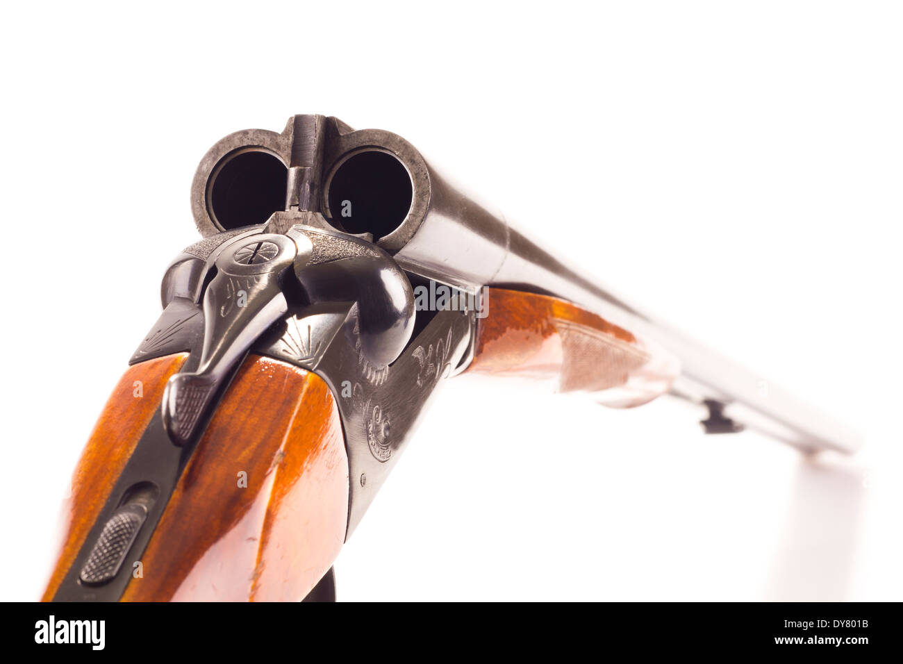 Opened double-barreled hunting gun isolated on white Stock Photo - Alamy